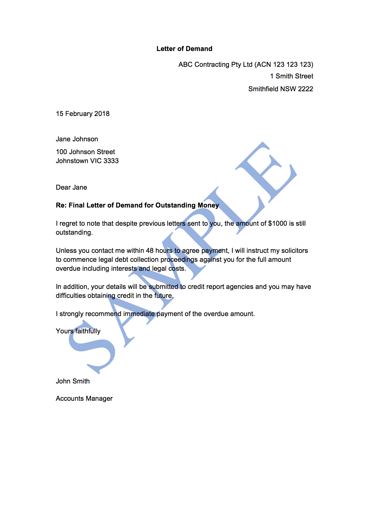 Letter Of Demand Final Attempt Free Template Sample Lawpath